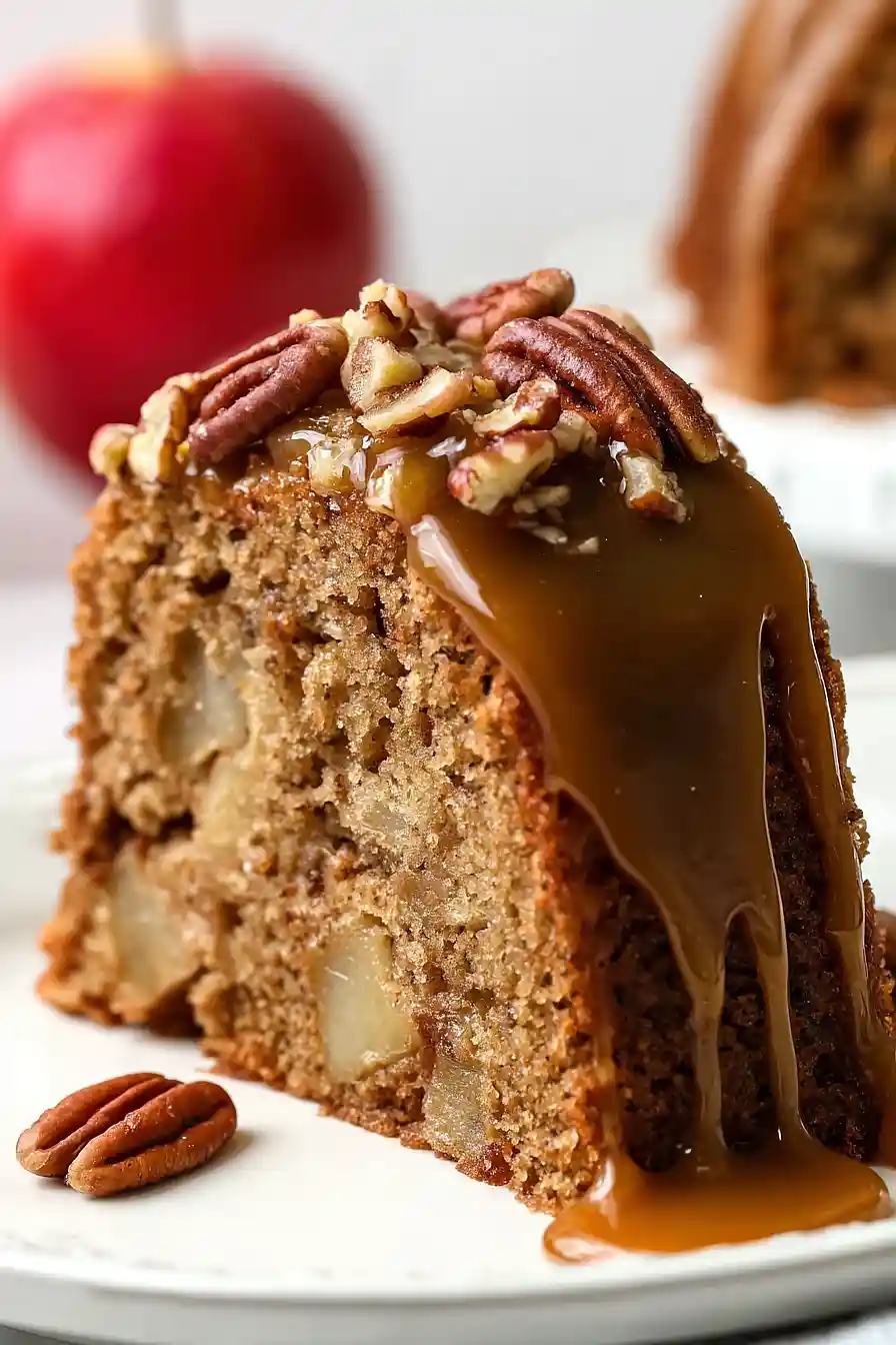 Tasty Apple Pecan Cake With Caramel Glaze - Alrightwithme