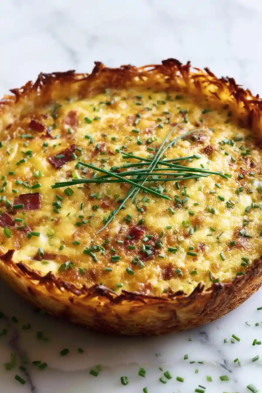 Mouthwatering Hash Brown Crust Bacon and Cheddar Quiche - Alrightwithme