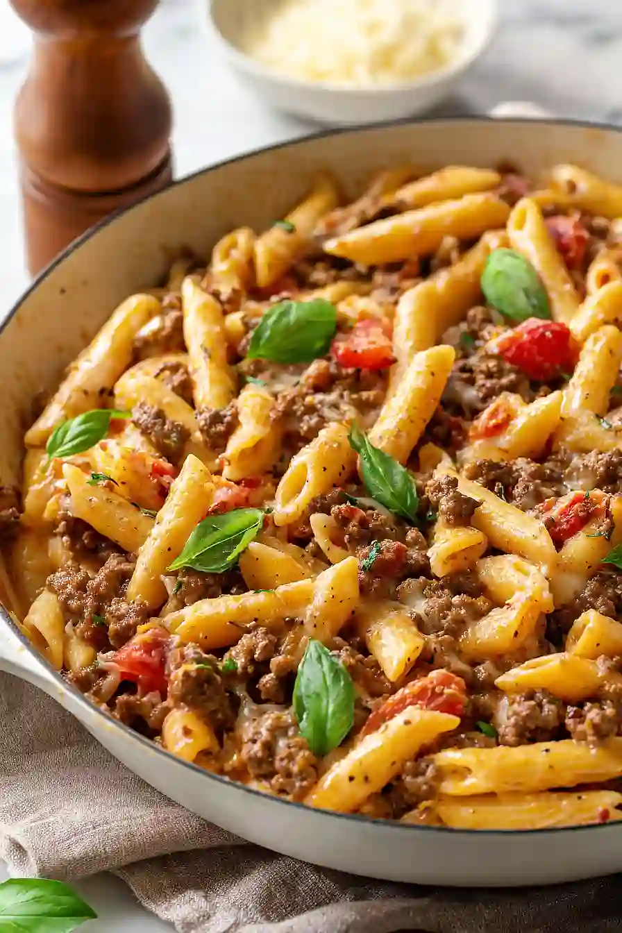Rich Cheesy Ground Beef Pasta - Alrightwithme