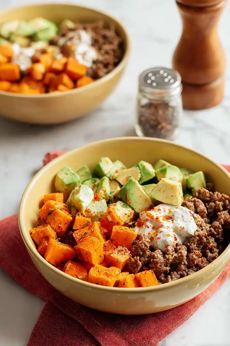 Sweet Potato Ground Beef Cottage Cheese Bowls - Alrightwithme